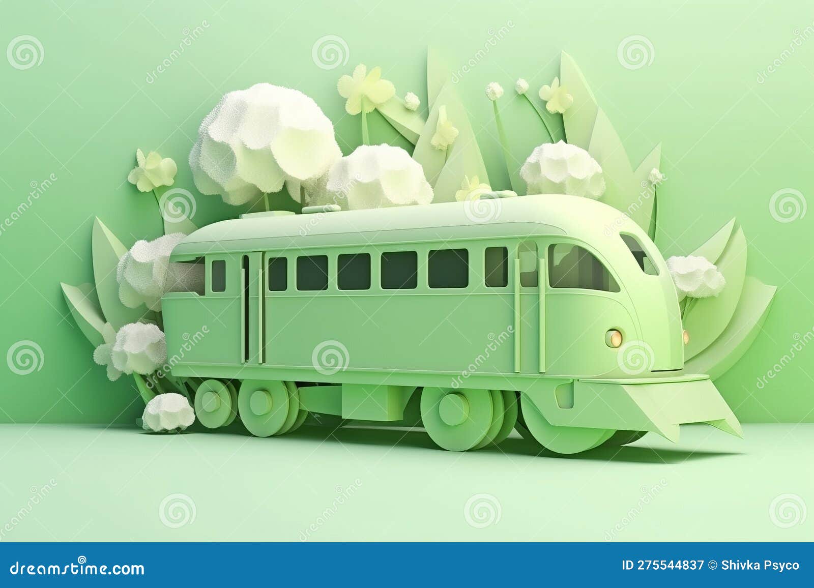 3d Render Illustration of Cute Modern Green Train Generative AI Stock ...