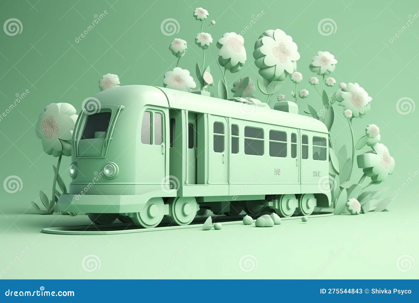 3d Render Illustration of Cute Modern Train Green Color Image ...