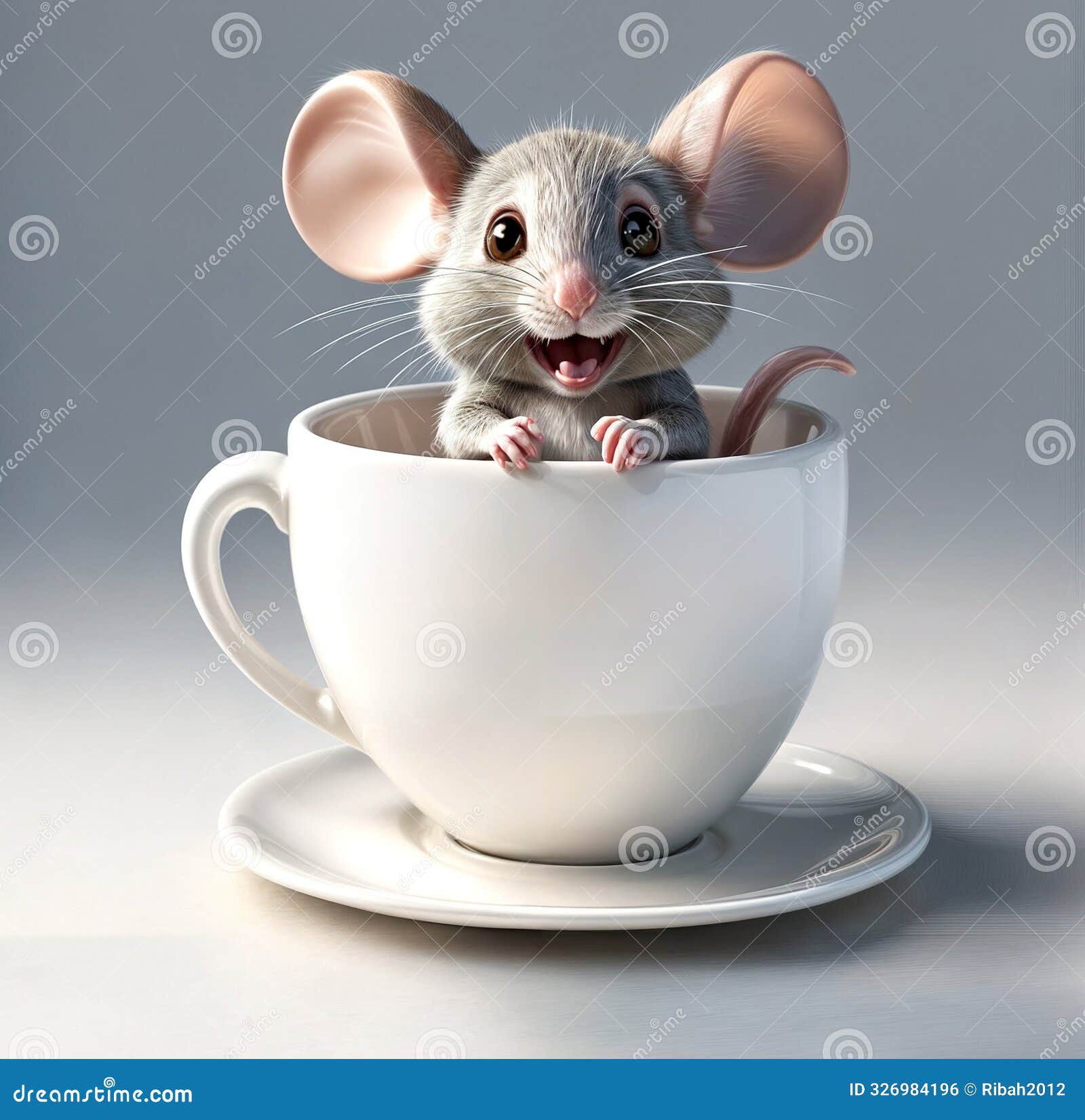 3d Illustration Render of a Cute Mouse is Sitting in a White Cup Stock ...