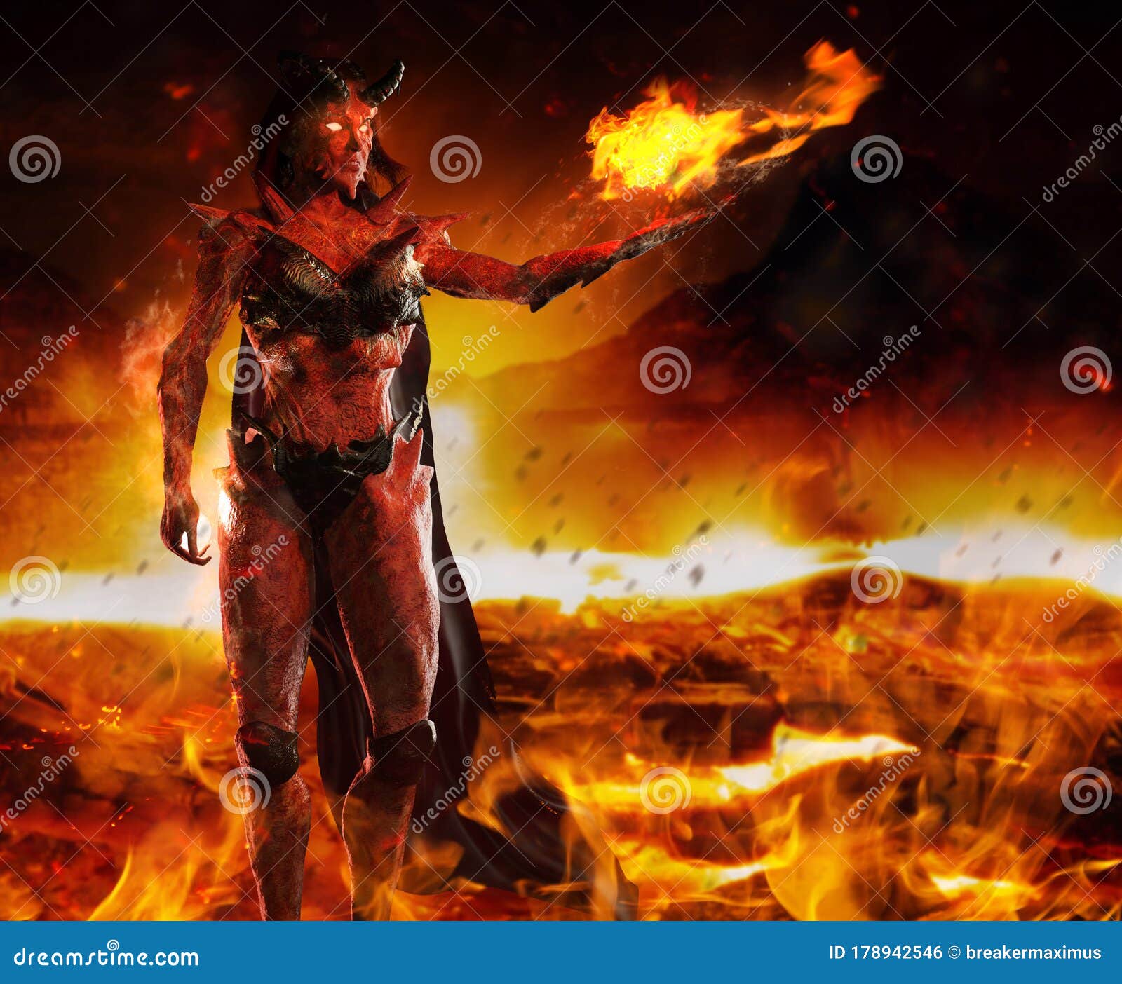 3d Render Illustration of Demon Goddess with Fire Spell Stock ...