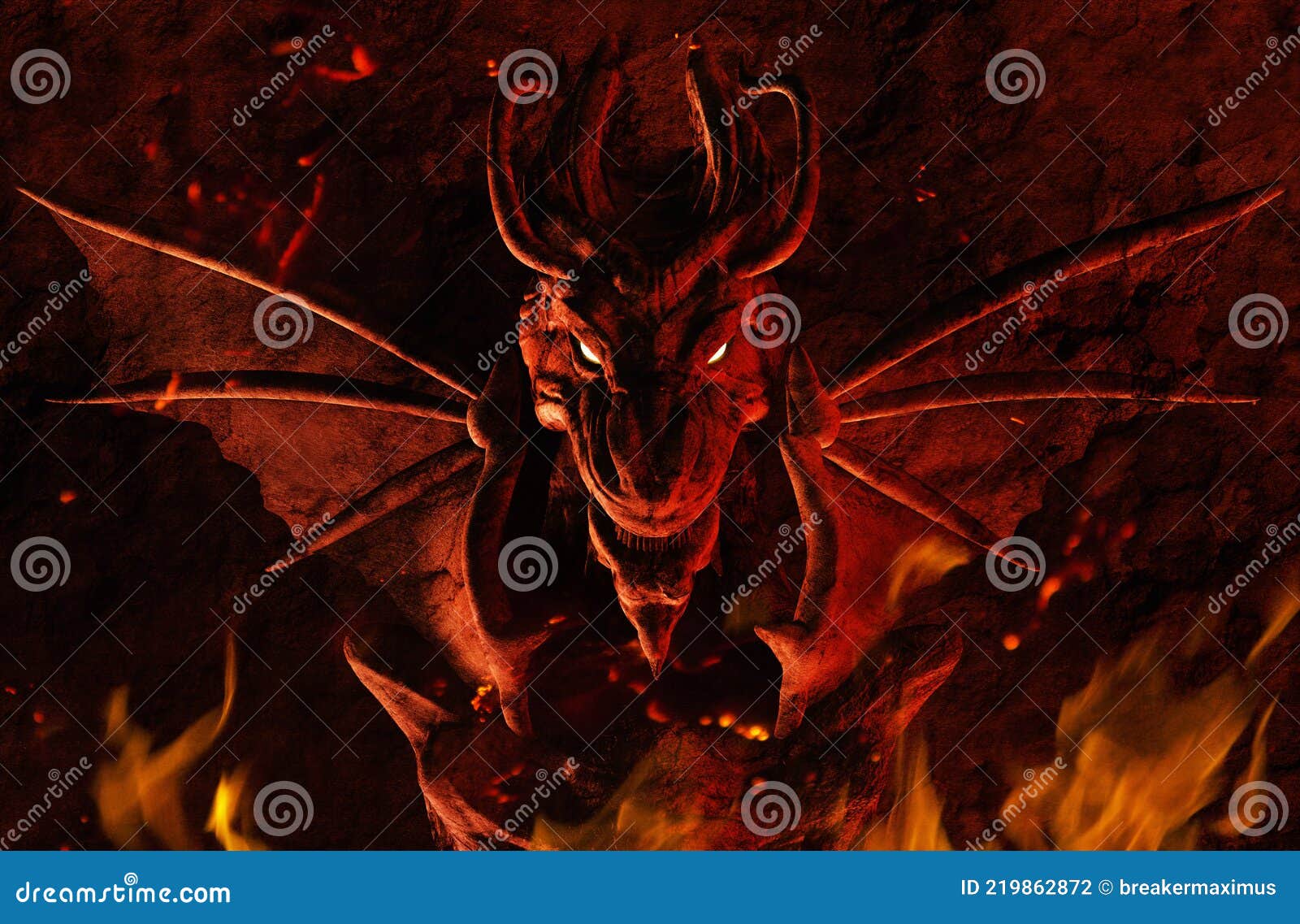 3d Render Illustration of Dragon Statue in Fire Stock Illustration ...