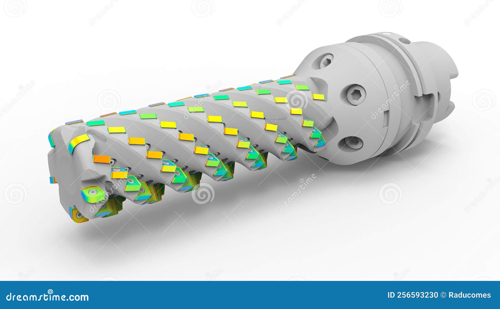 3D Render - FEA Analysis Indexable Milling Cutter with Carbide Inserts ...