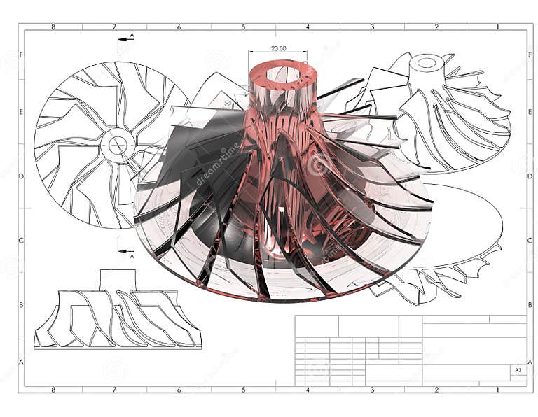 3D Rendering - Glass Turbo Impeller Drawing Stock Illustration ...