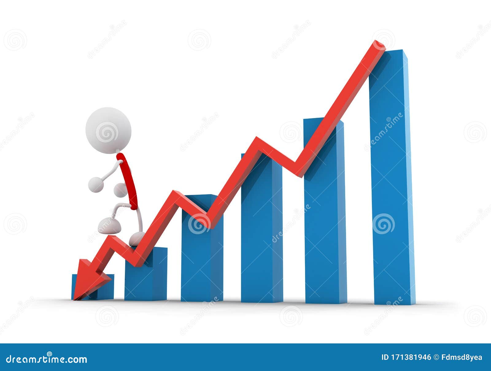 Graph and arrow down stock illustration. Illustration of character ...