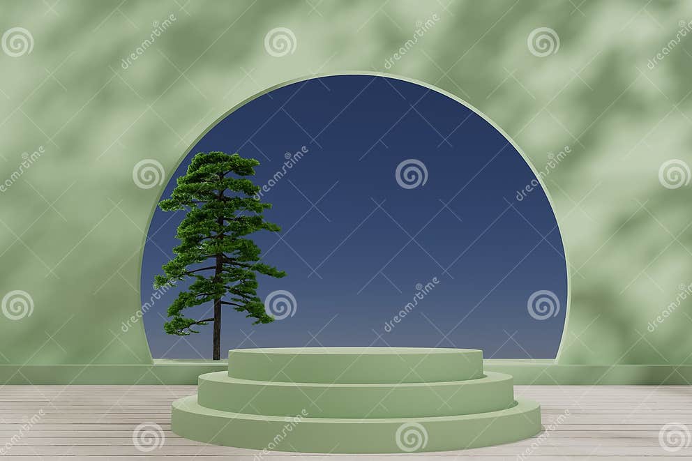 3d Render Illustration a Green Tree is in Front of a Green Archway ...