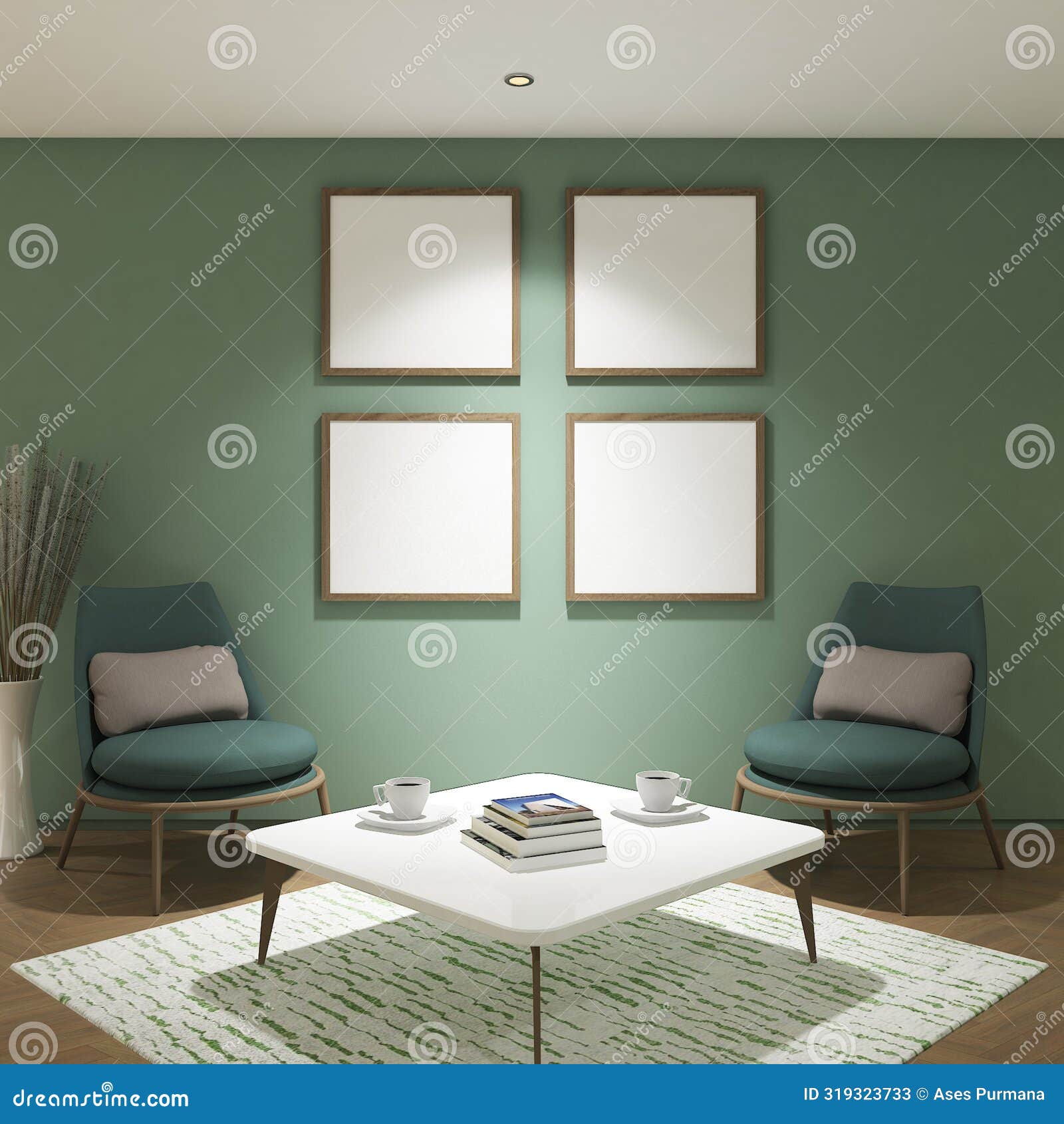 3d Render Illustration of Guest Room with Square Table, Chairs and ...