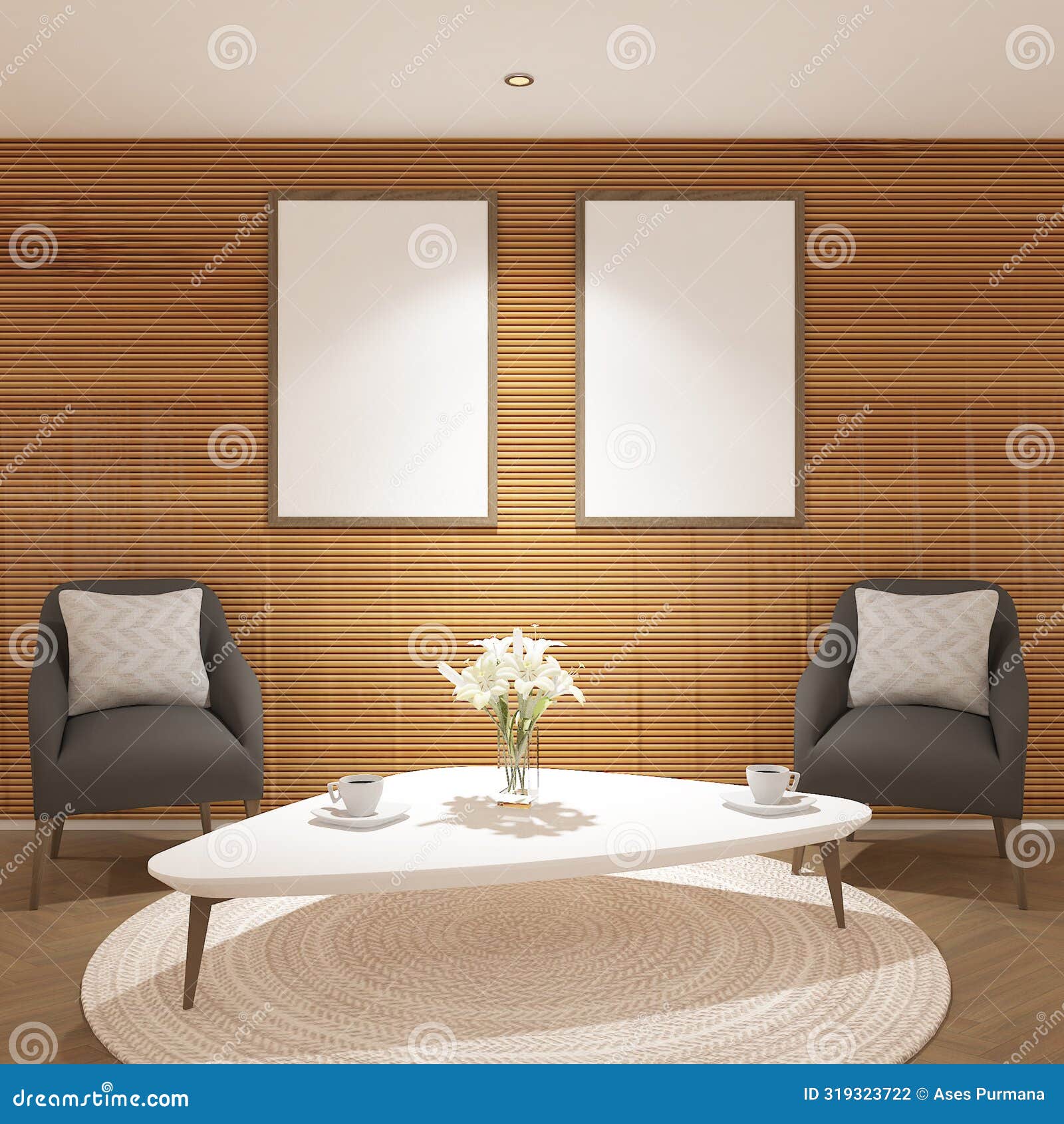 3d Render Illustration of Guest Room with Triangle Table, Armchairs and ...