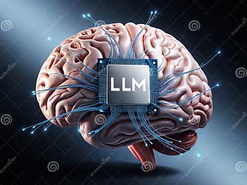 3d Render Illustration of a Human Brain Word Text "LLM" Acronym ...