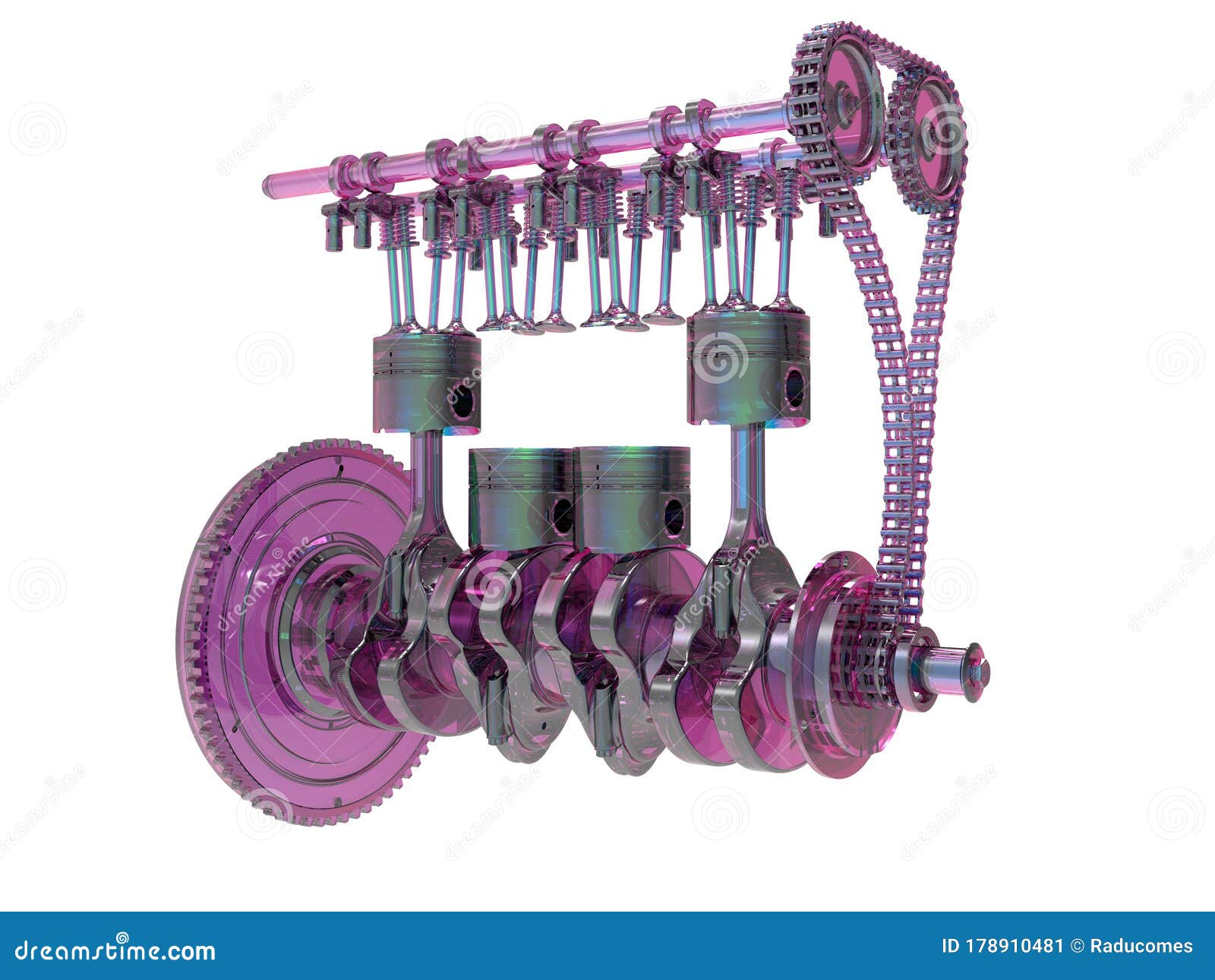 3D Rendering - Four Pistons Engine Glass Material Stock Illustration ...