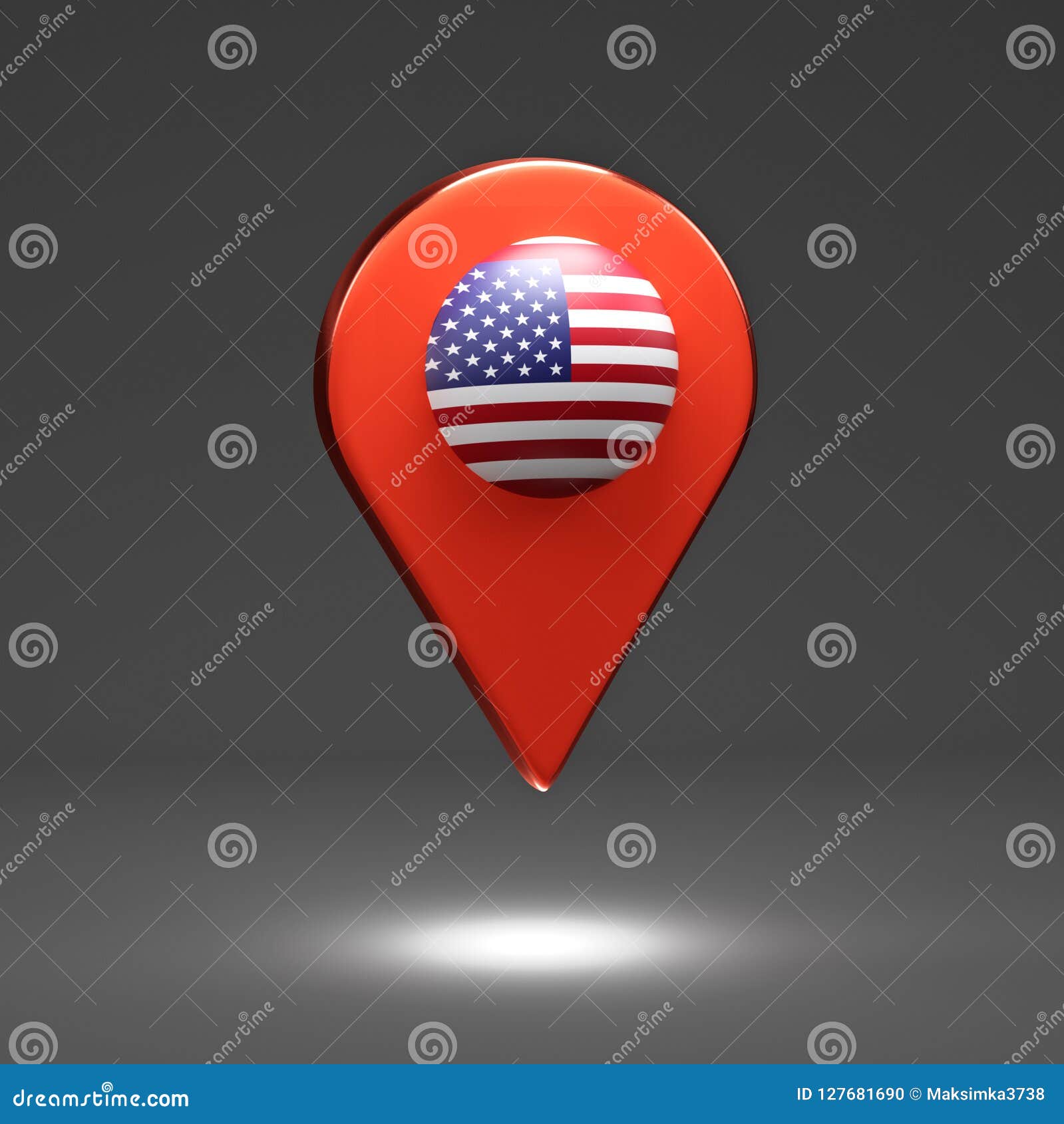 3D Render Illustration. Map Pointer with American Flag Stock ...