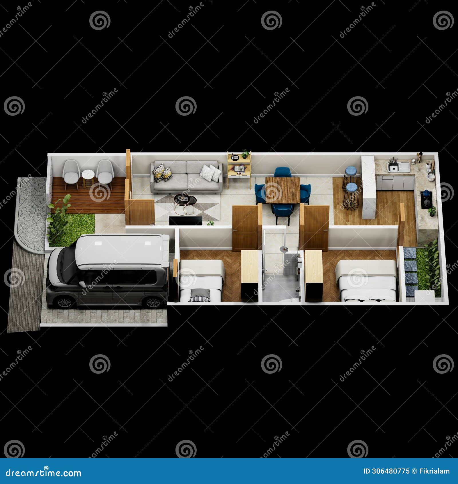 3d Render Illustration of Minimalist Floor Plan Size 72 Square Meters ...