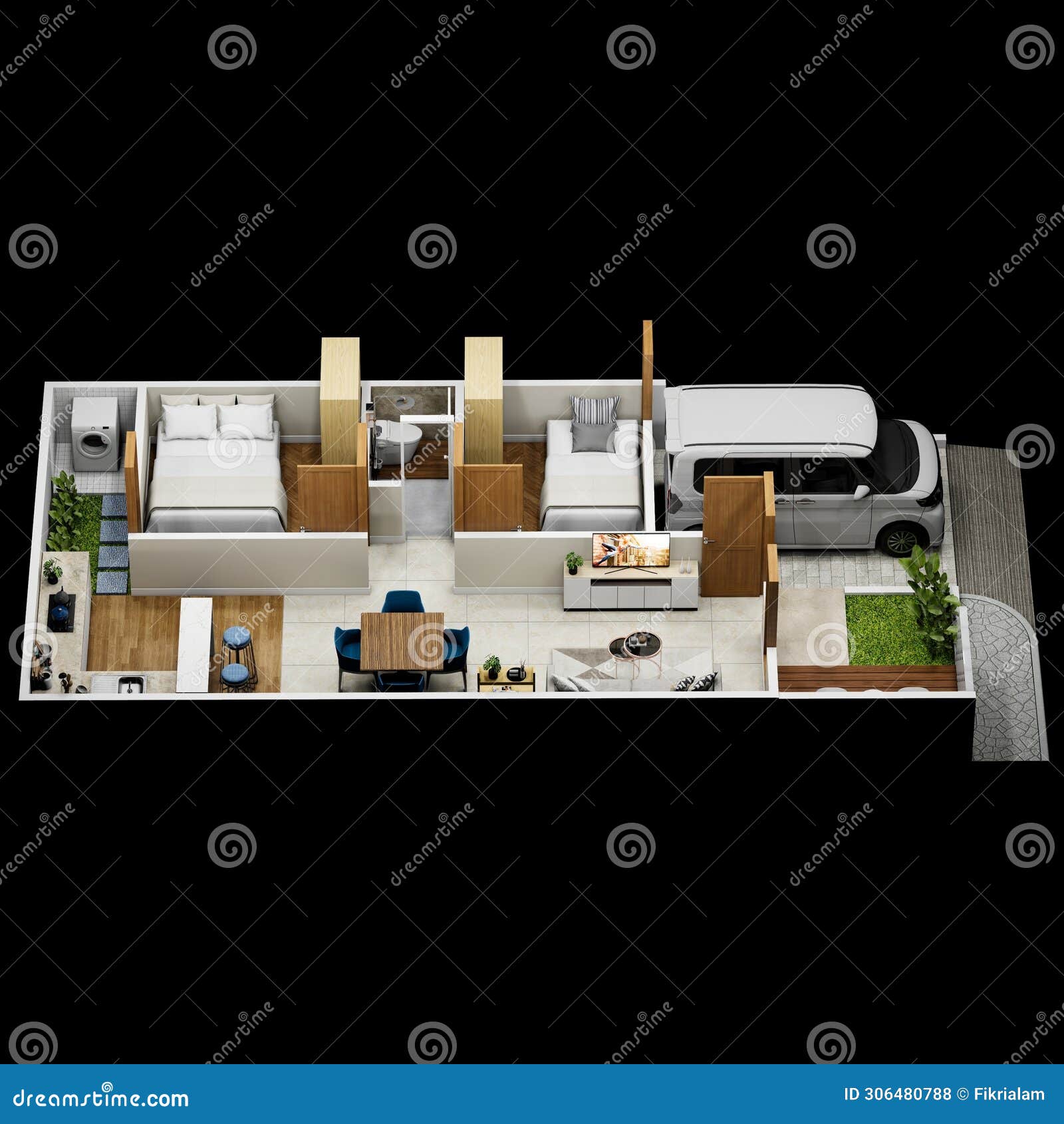 3d Render Illustration of Minimalist Floor Plan Size 72 Square Meters ...