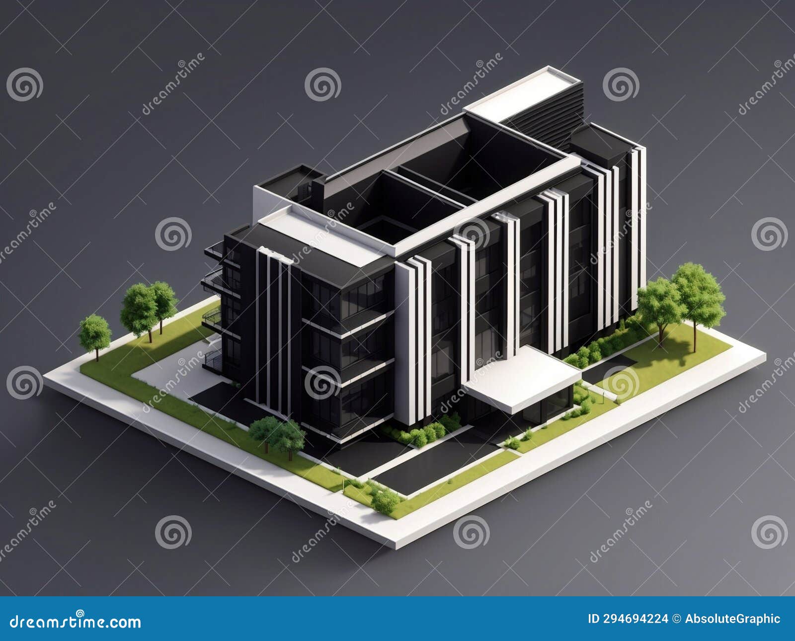 3d Render Illustration of Modern Building, Black and White Building ...