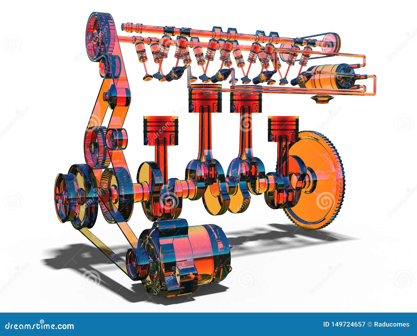 3D Render - Car Engine Elements Transparent View Stock Illustration ...
