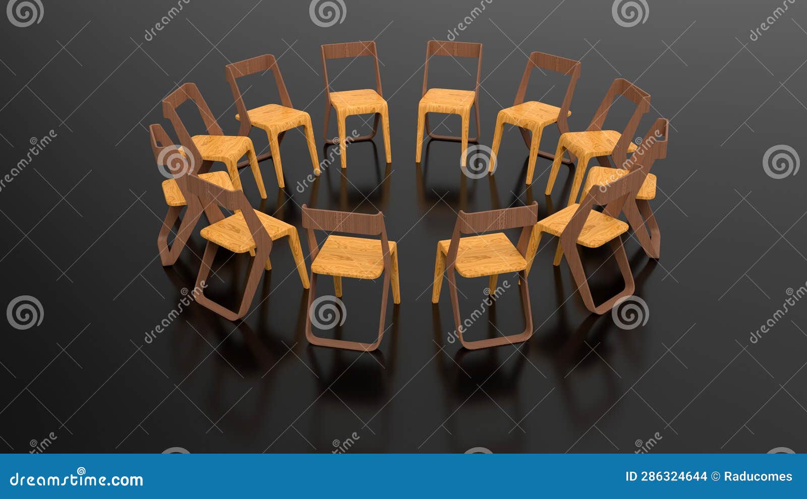 3D Render - Empty Chairs Symbolizing Group Therapy Stock Illustration ...