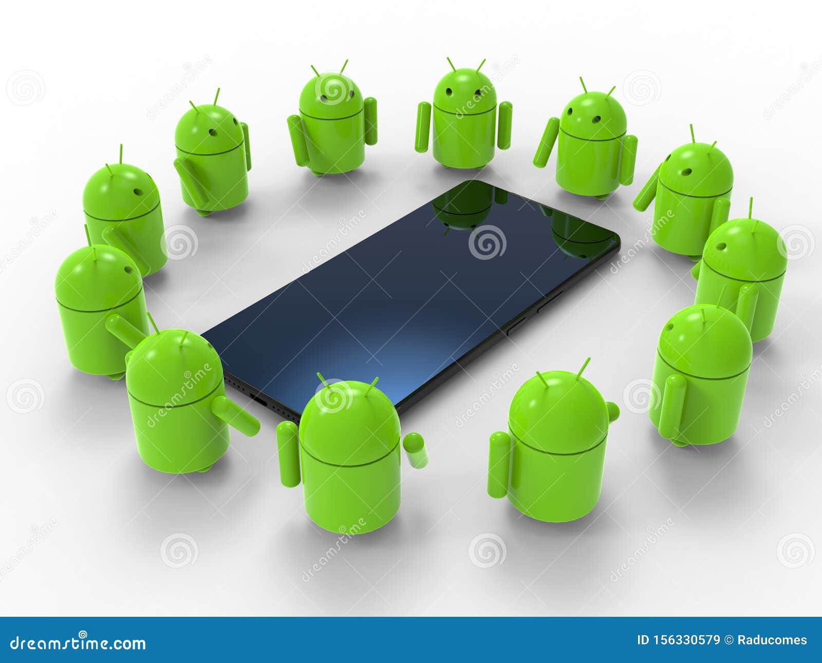 Android Operating System Robots Arranged Around a Large Screen ...
