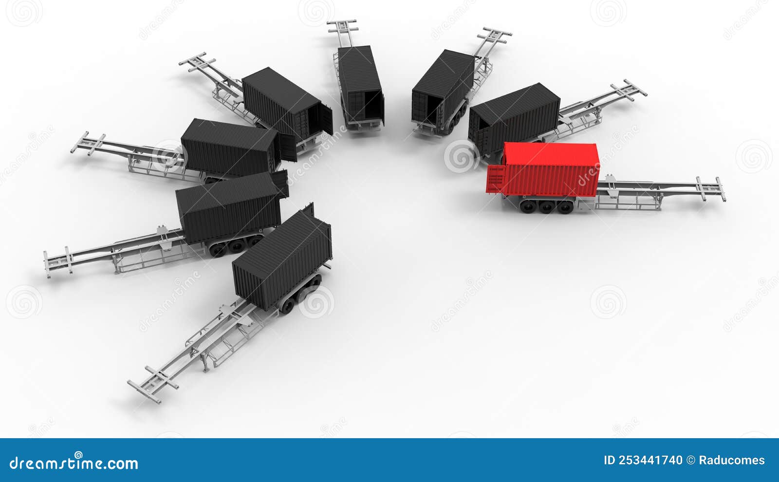 3D Render - Freight Containers Target in Radial Array Stock ...