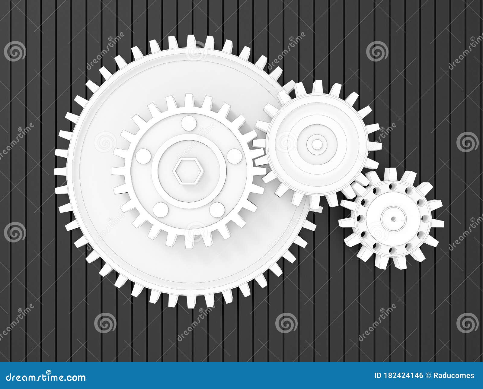 3D Rendering - White Gears on Black Background Stock Illustration ...
