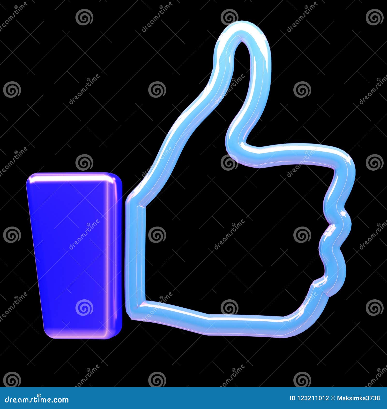 3d Render Illustration. Neon Button Like on a Black Background Stock ...