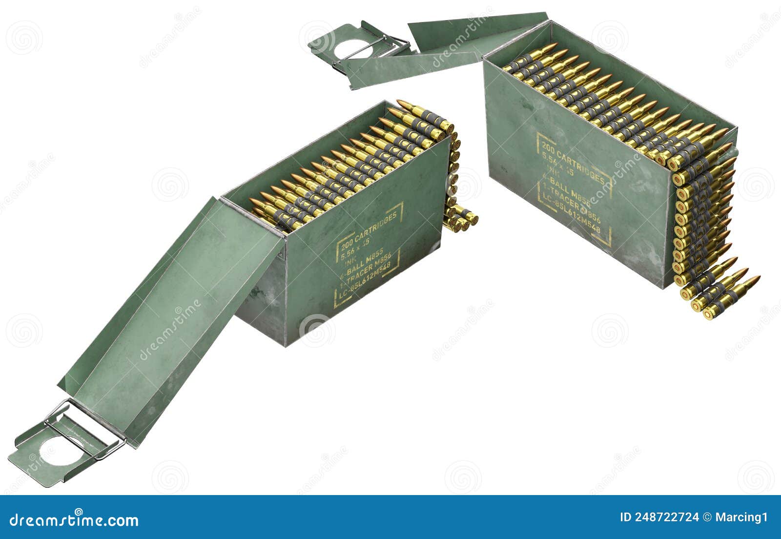 3d Render Illustration of an Opened Rifle Ammunition Box Isolated on ...