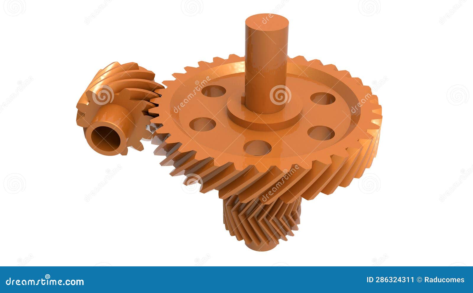 3D Render of an Orange Worm Gear Assembly Stock Illustration ...