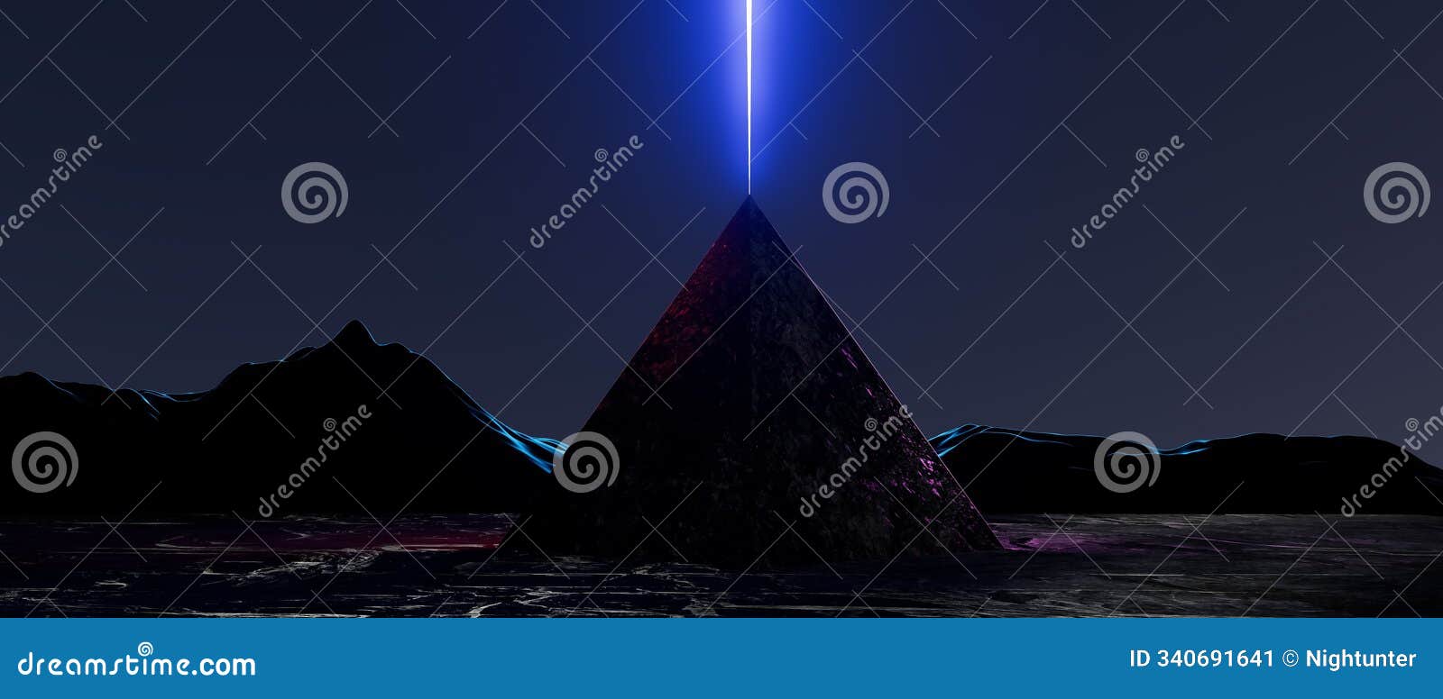 3d Render Illustration a Pyramid is Lit Up in the Night Sky with a Blue ...