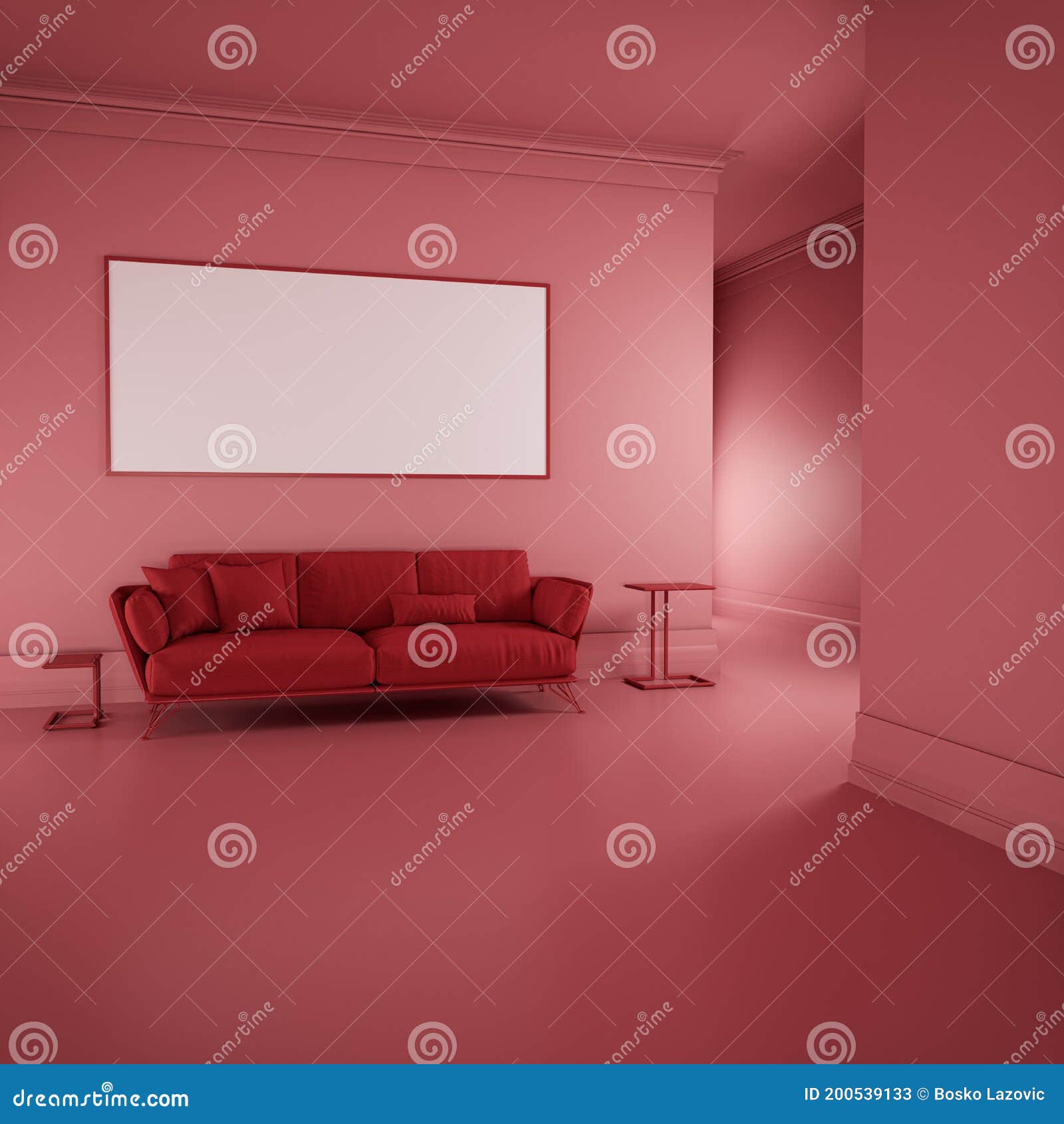 3D Render Illustration of Red Room Interior Stock Illustration ...