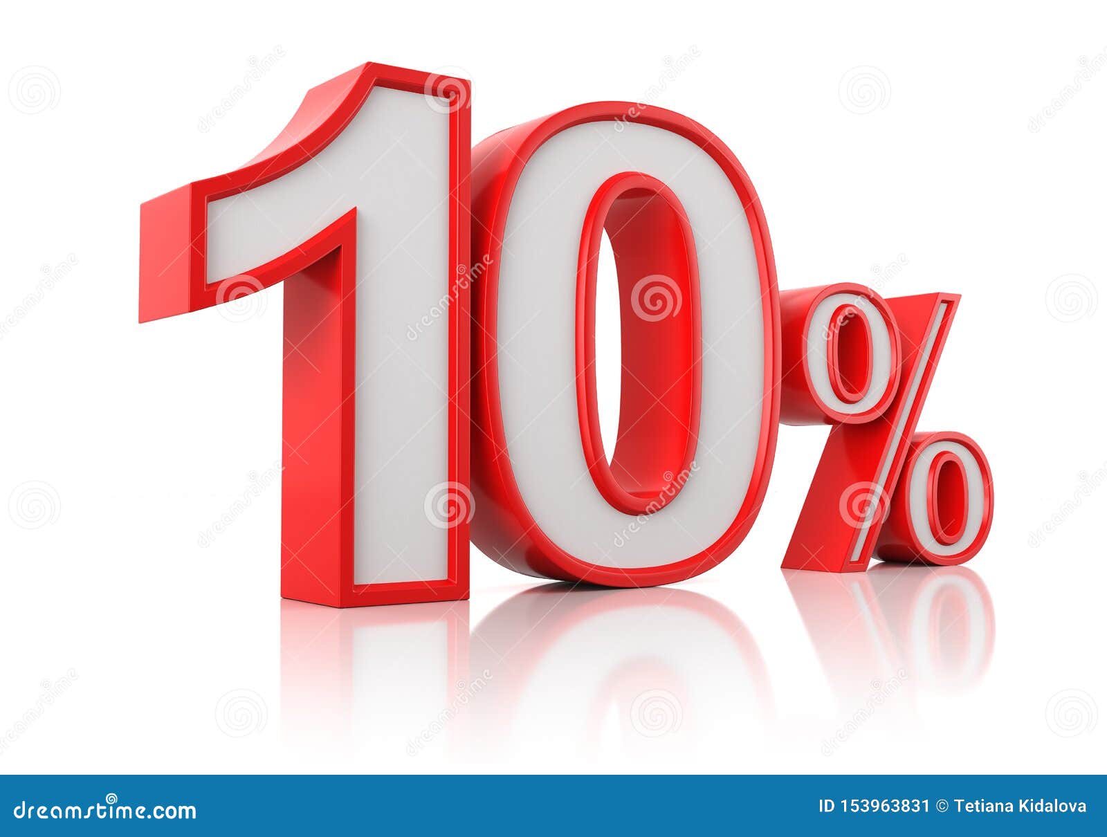 3d Render Illustration. Red Ten Percent on a White Background Stock ...
