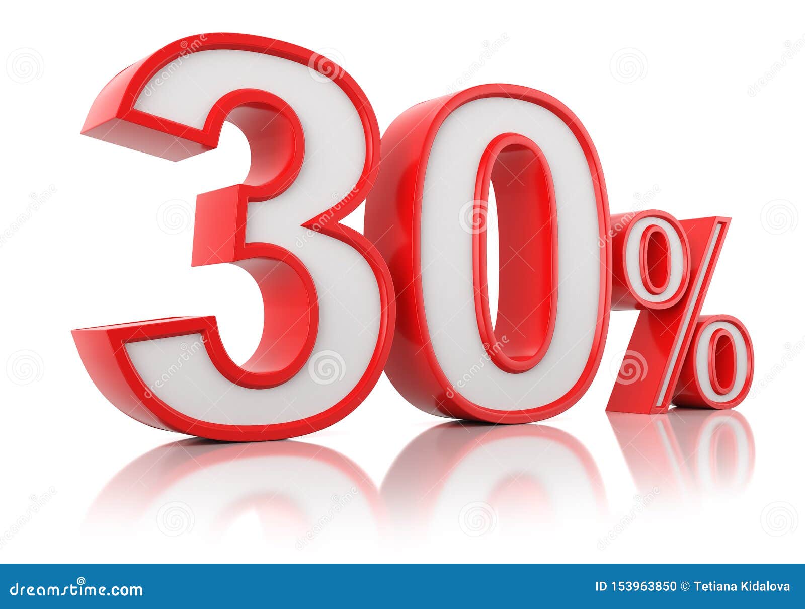 3d Render Illustration. Red Thirty Percent on a White Background Stock ...