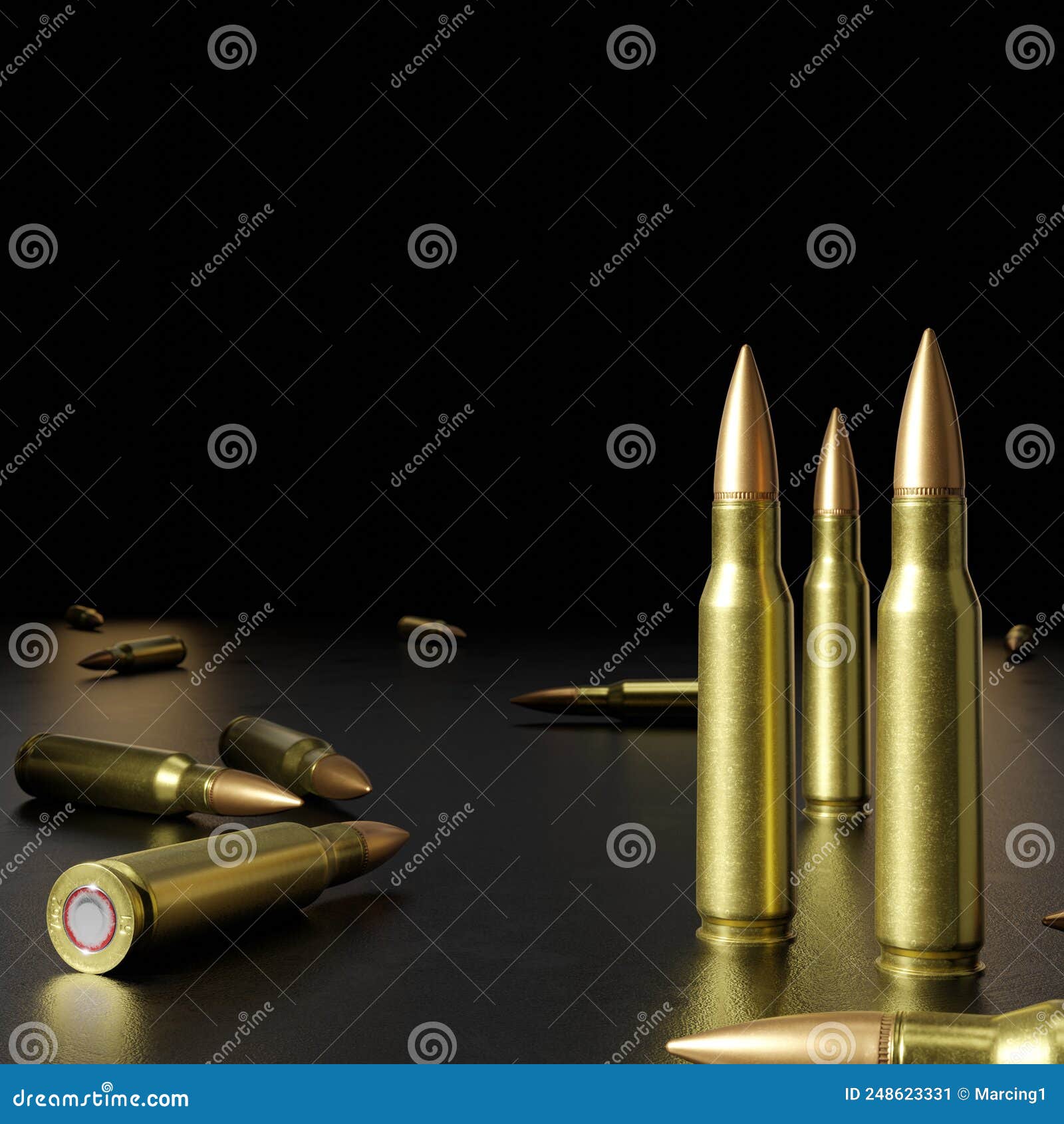 3d Render Illustration of a Rifle Ammunition on Black Background Stock ...