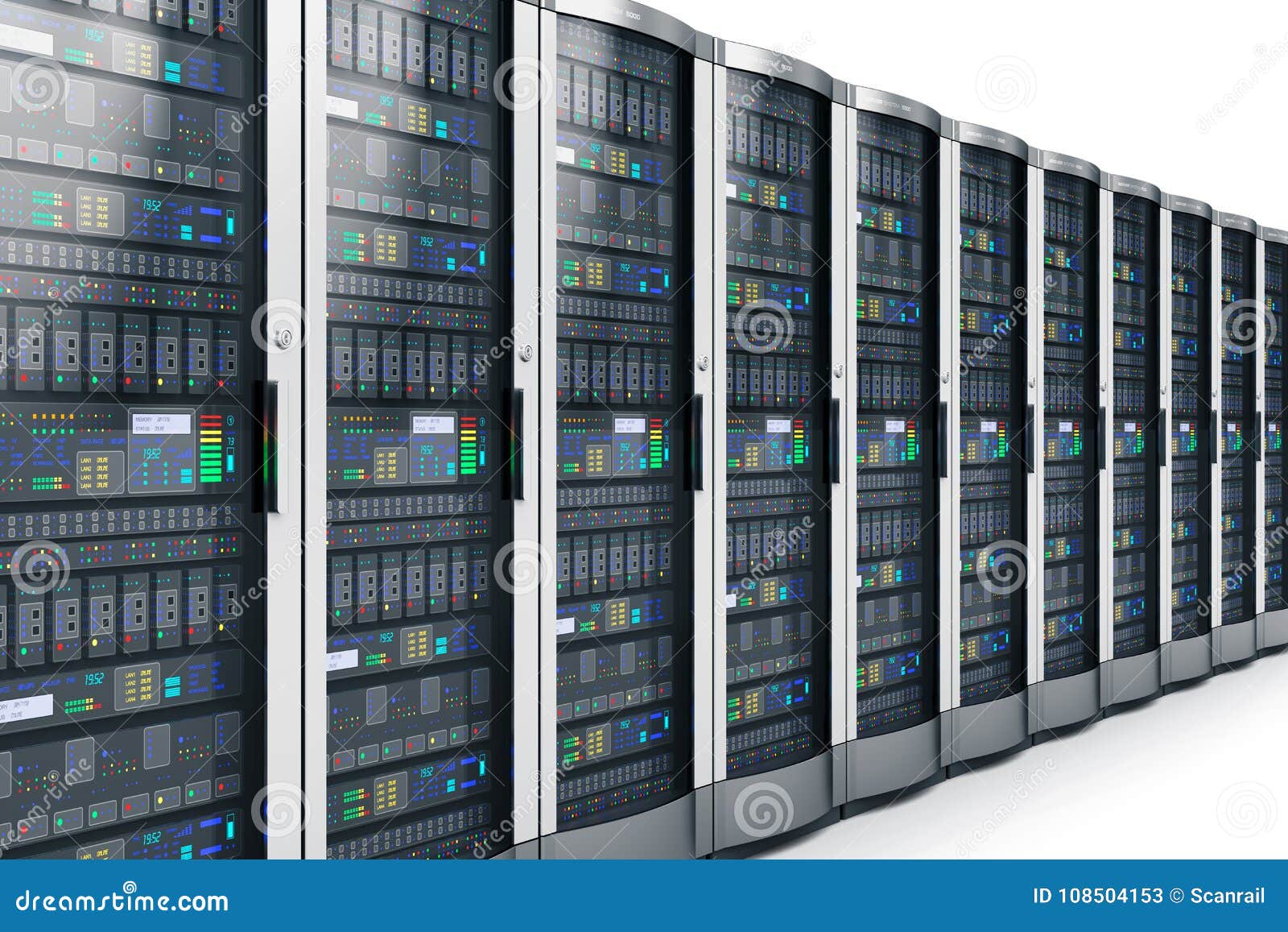 Row of Network Servers in Data Center Stock Illustration - Illustration ...