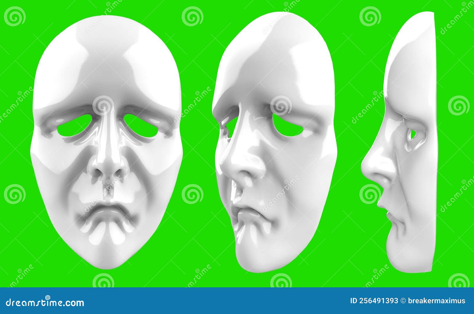 3d Render Illustration of Sad Theatrical Mask on Greenscreen Backgorund ...