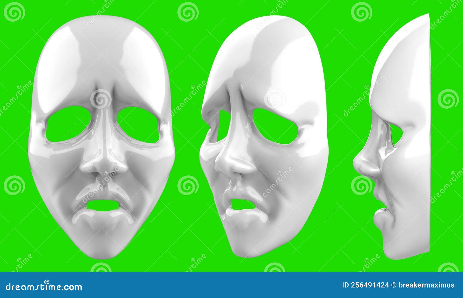 3d Render Illustration of Sad Theatrical Mask on Greenscreen Backgorund ...