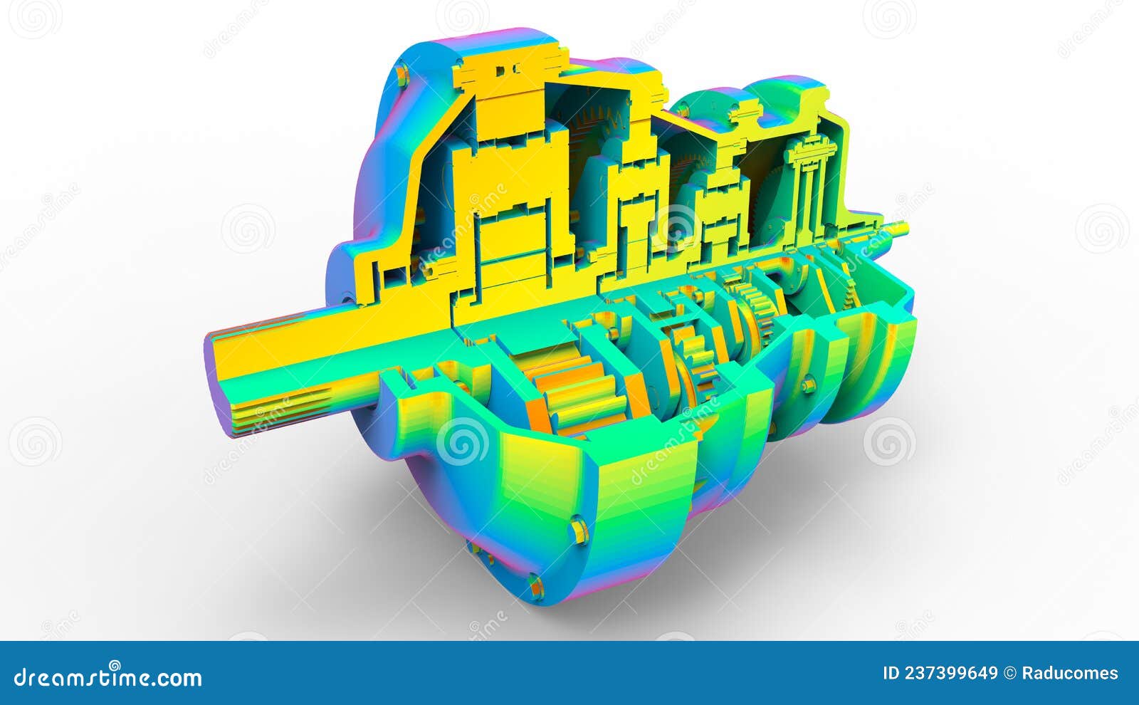 3D Rendering - Gears Section Cut Finite Element Analysis Stock ...