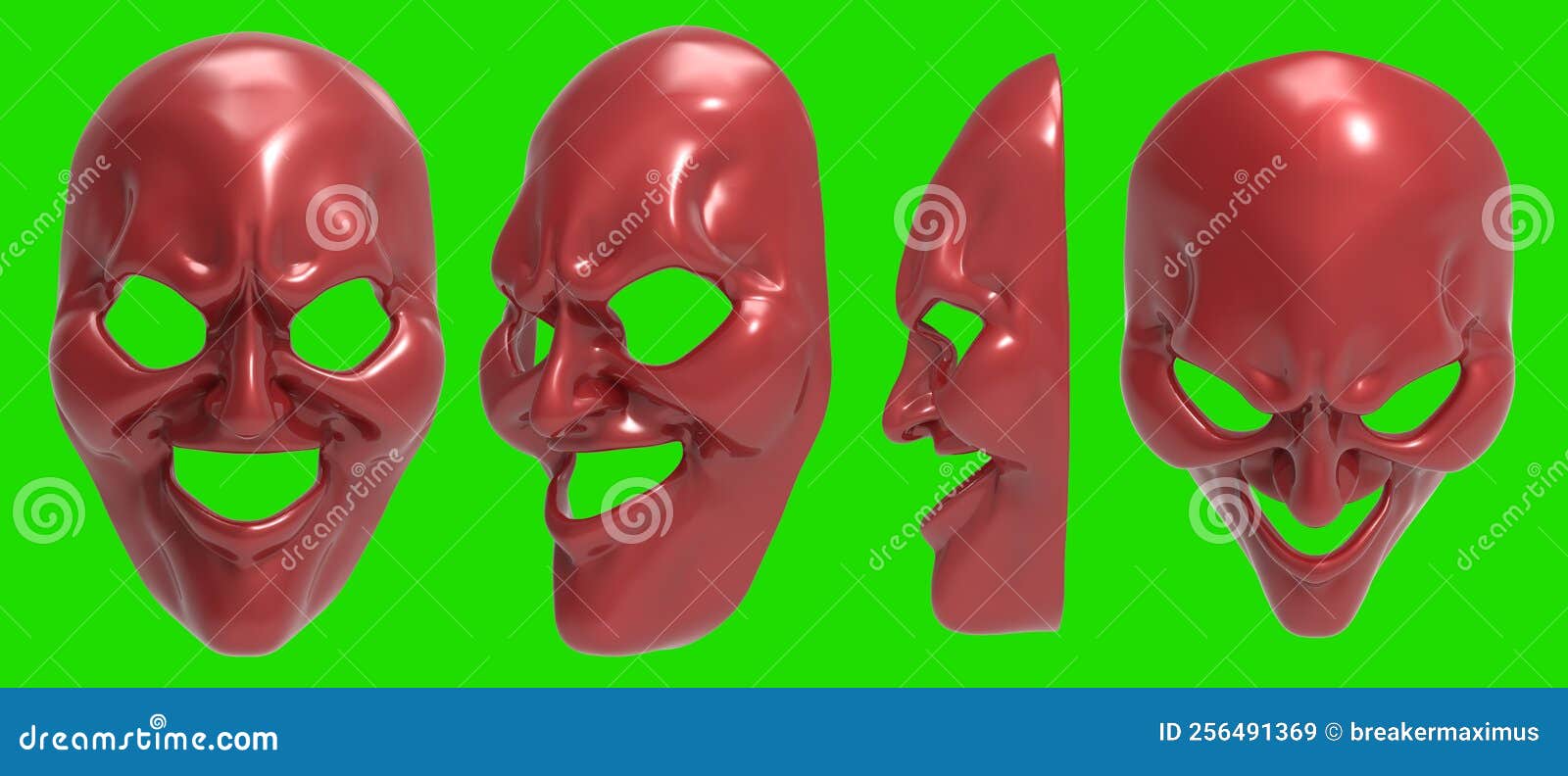 3d Render Illustration of Smiling Evil Theatrical Mask on Greenscreen ...