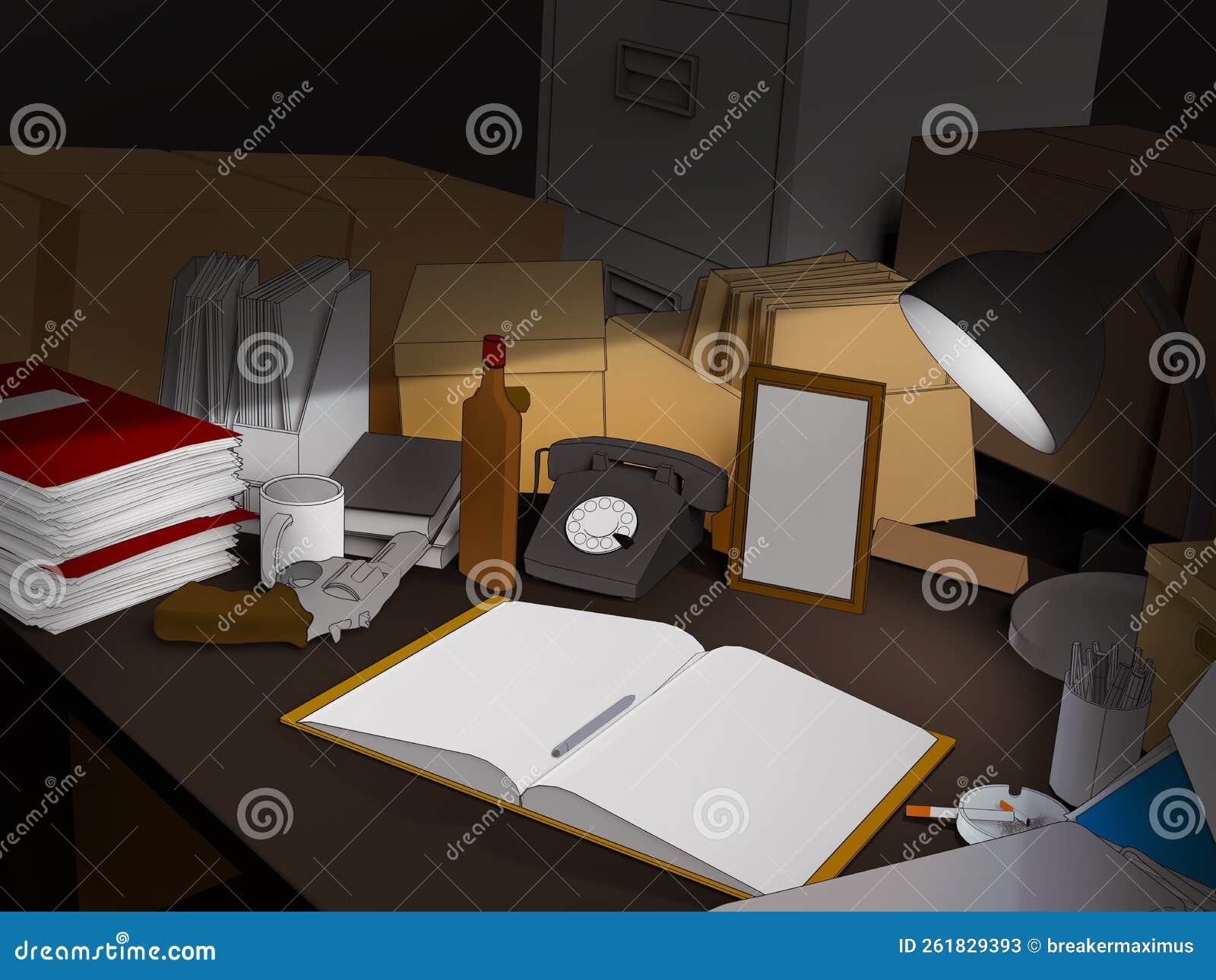 3d Render Illustration of Toon Style Detective Table Space Stock ...