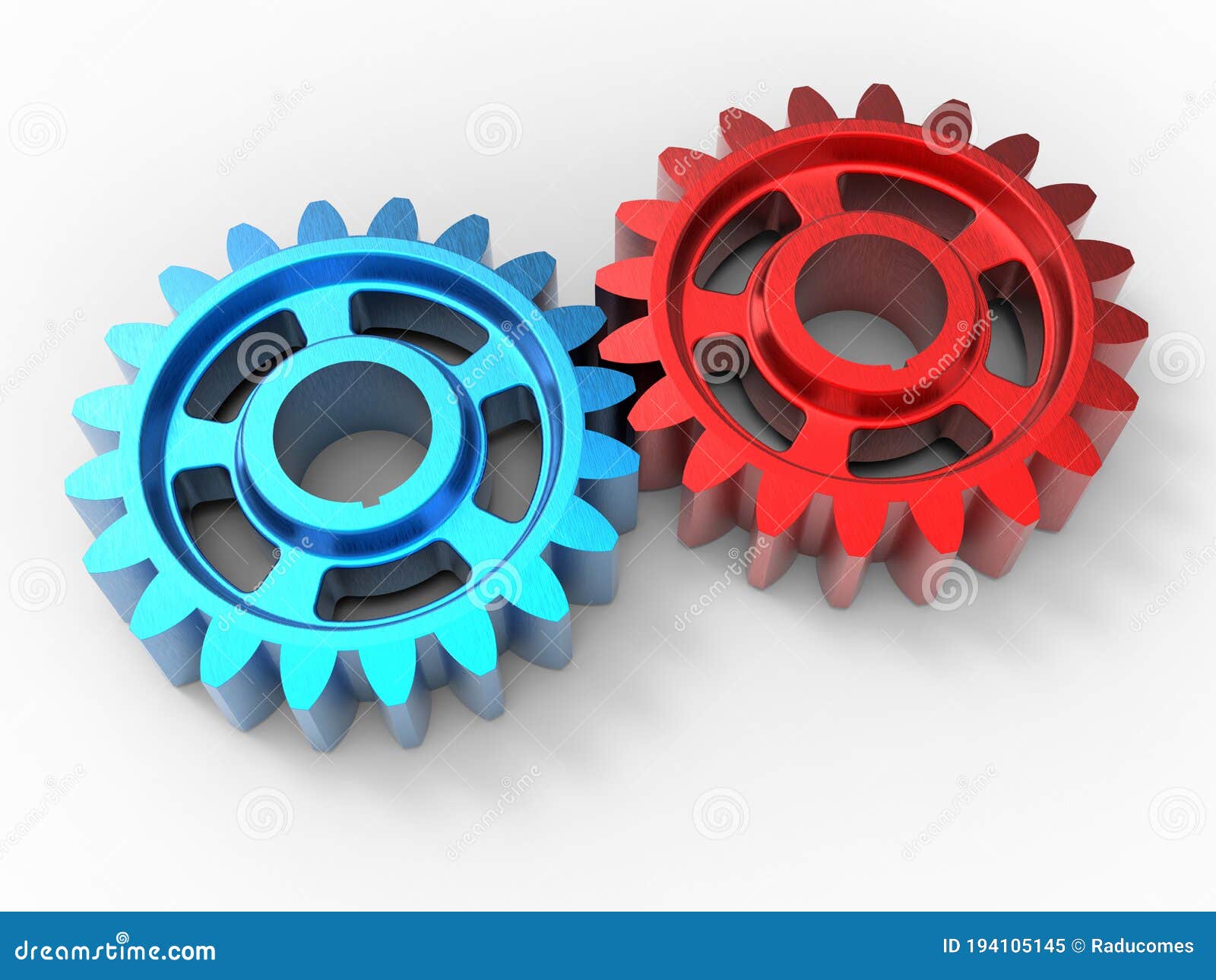 3D Rendering - Blue and Red Gears Interlocking Stock Illustration ...