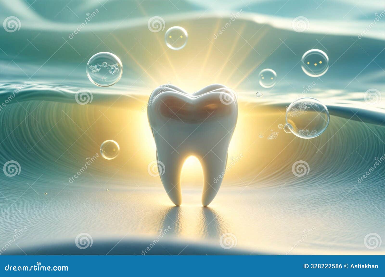 3d Illustration Render of a White Tooth Floating in a Bubble-filled ...