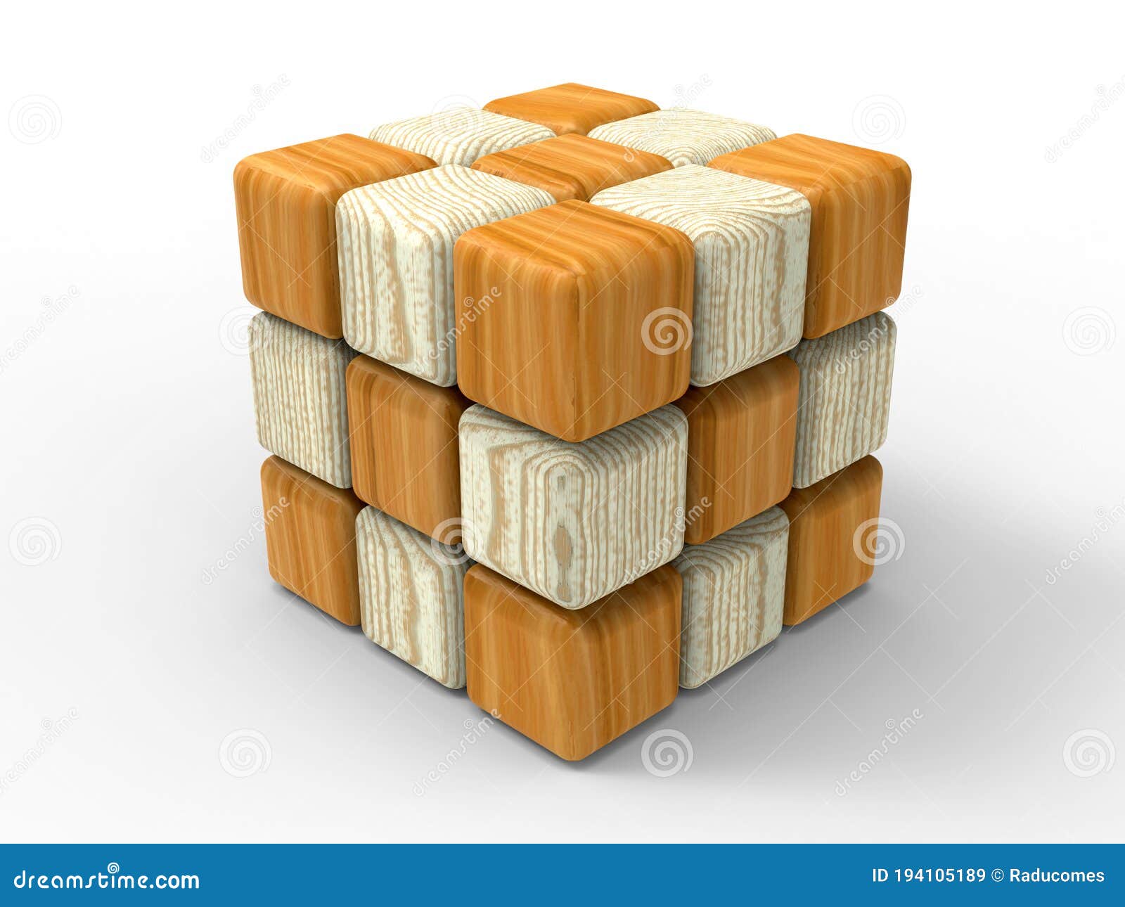 3D Rendering - Wooden Abstract Cube Stock Illustration - Illustration ...