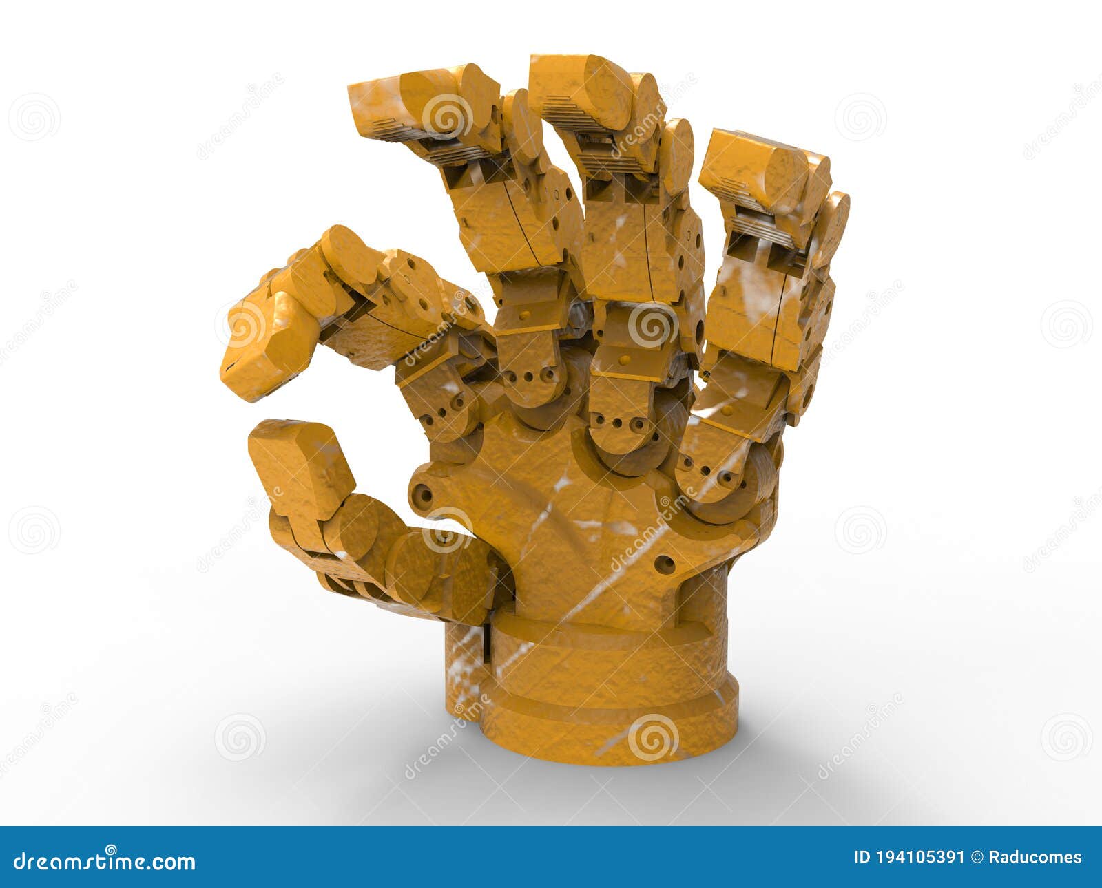 3D Rendering - Yellow Painted Robotic Hand Stock Illustration ...