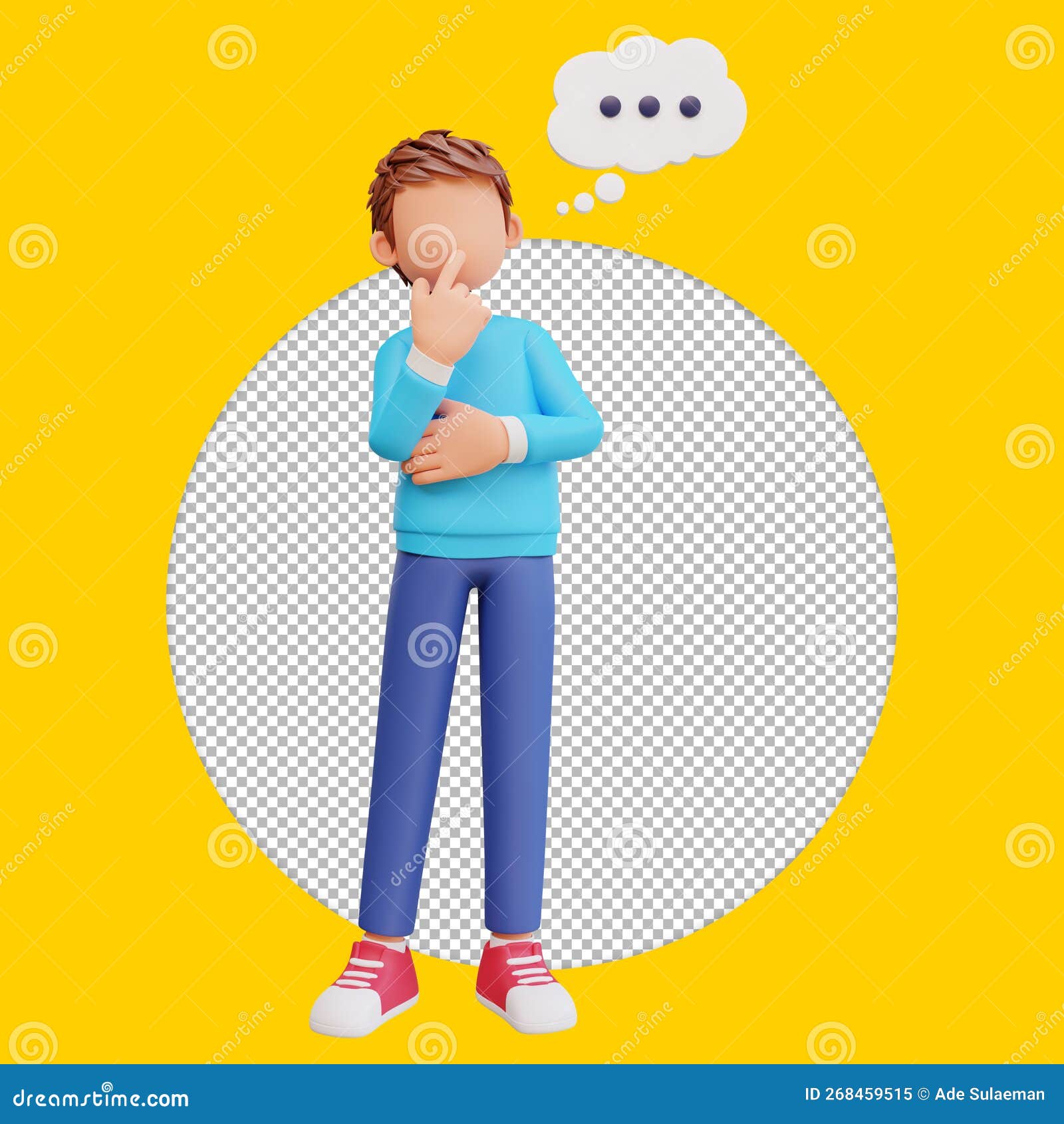 3d Render Cute Boy Thinking about Something Stock Image - Illustration ...