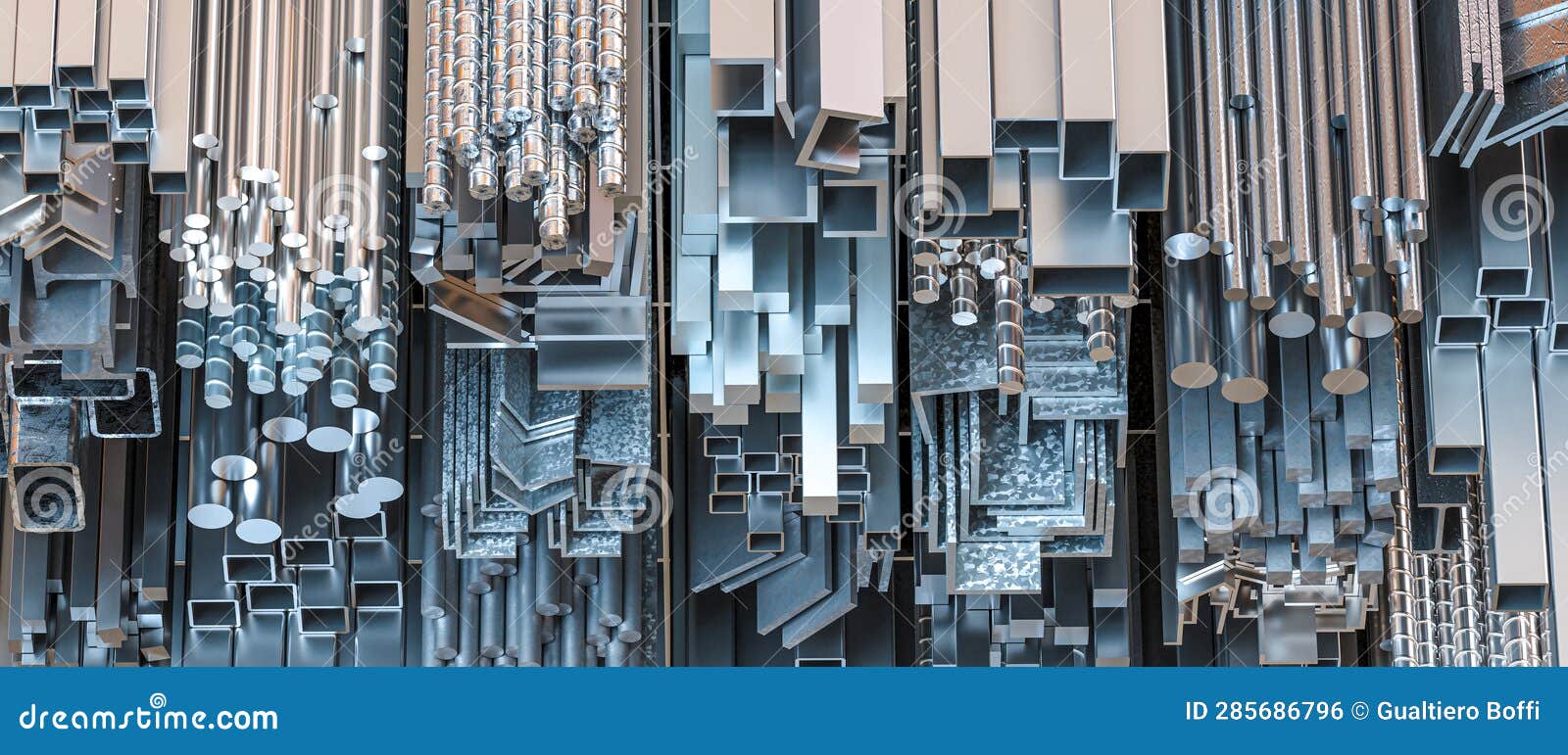 Metal Profiles Isolated On Dark Background. Steel Profiles For ...