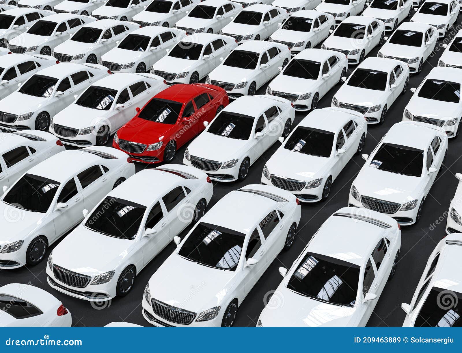 3D Render Image of a Fleet of Luxury Car with One in Different Color ...