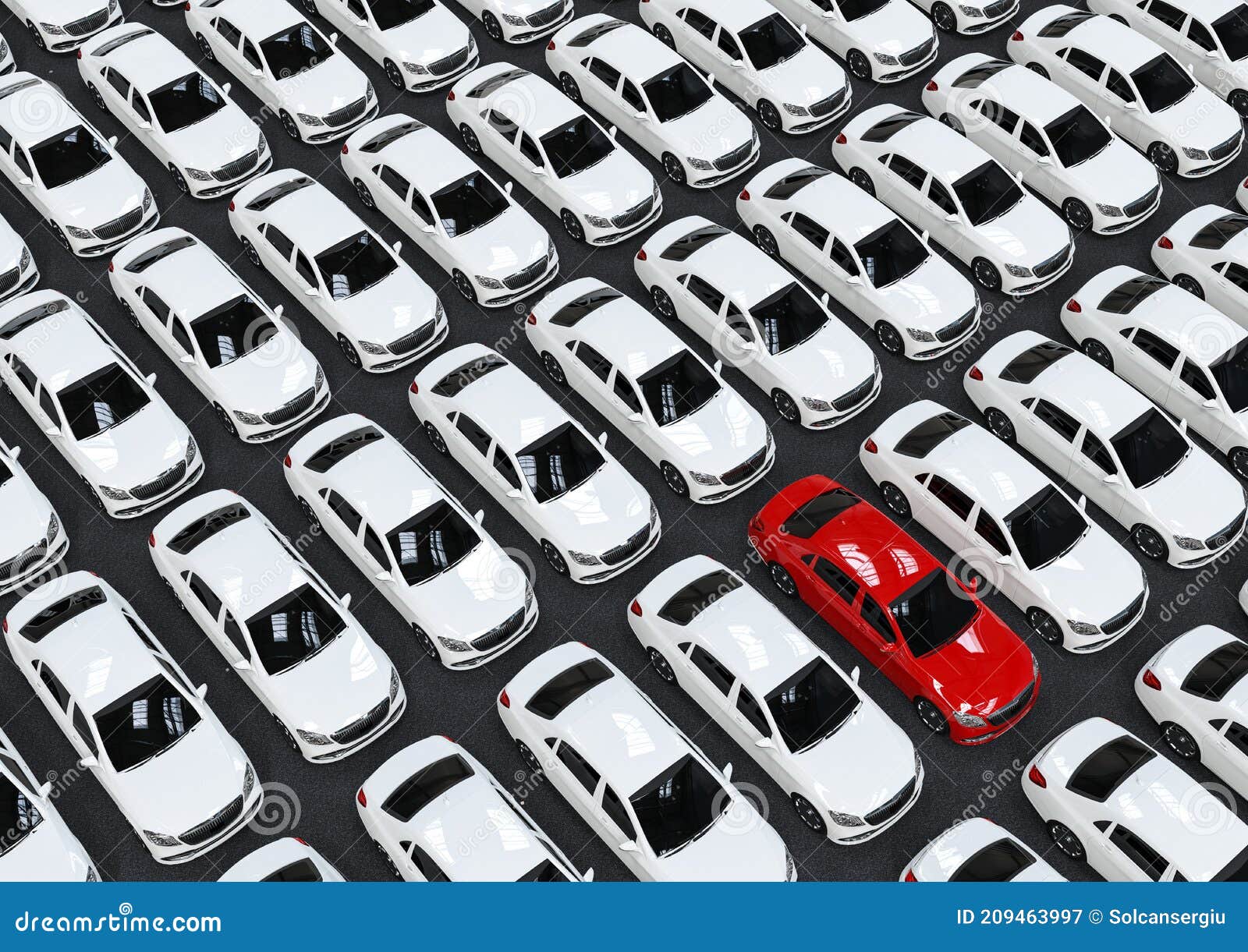 3D Render Image of a Fleet of Luxury Car with One in Different Color ...