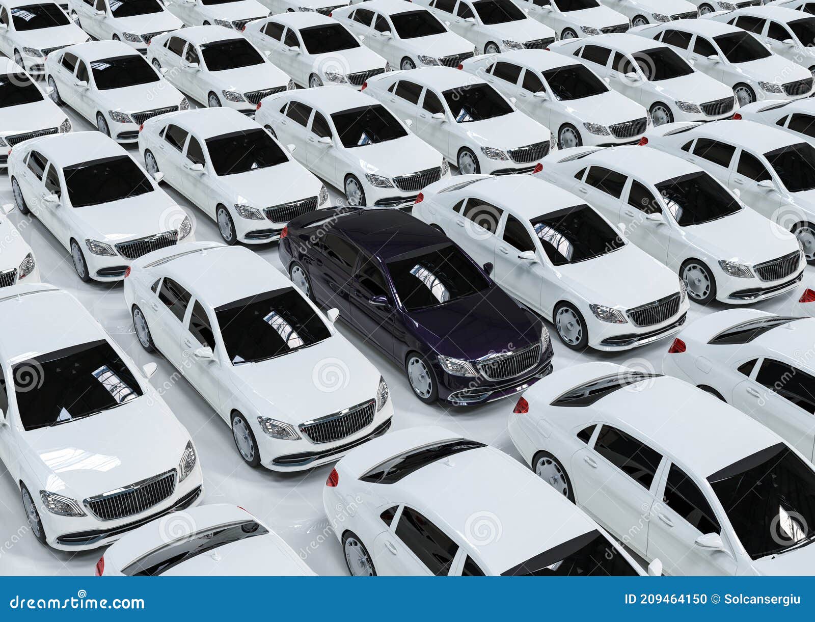 3D Render Image of a Fleet of Luxury Car with One in Different Color ...