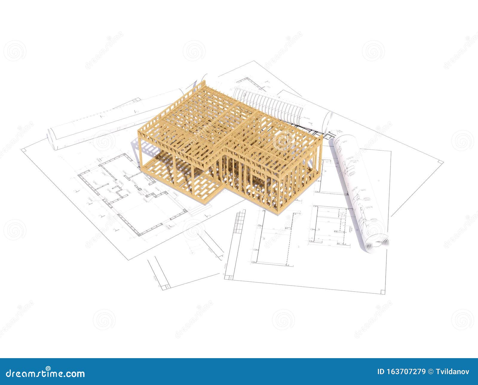 3d Render Image of Frame House. 3D Illustration of Frame House. Stock ...