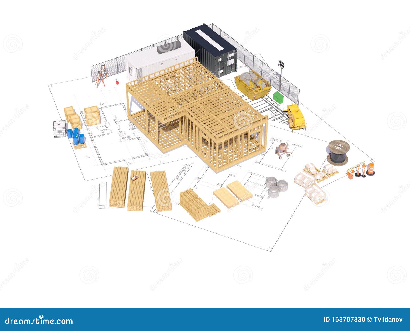 3d Render Image of Frame House. 3D Illustration of Frame House. Stock ...