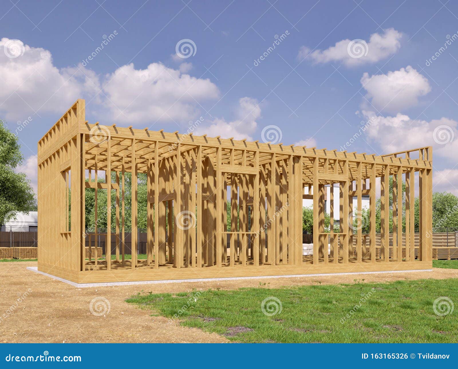 3d Render Image of Frame House. 3D Illustration of Frame House. Stock ...
