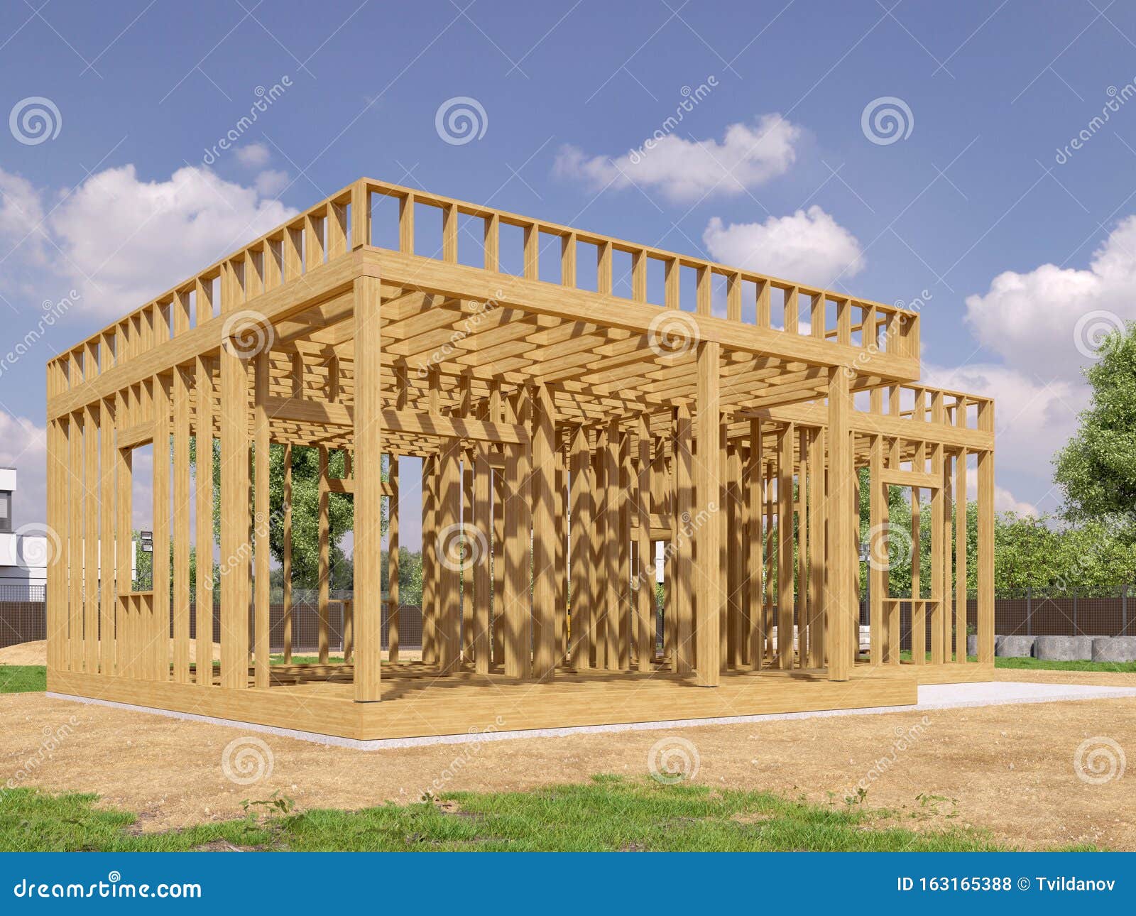 3d Render Image of Frame House. 3D Illustration of Frame House. Stock ...
