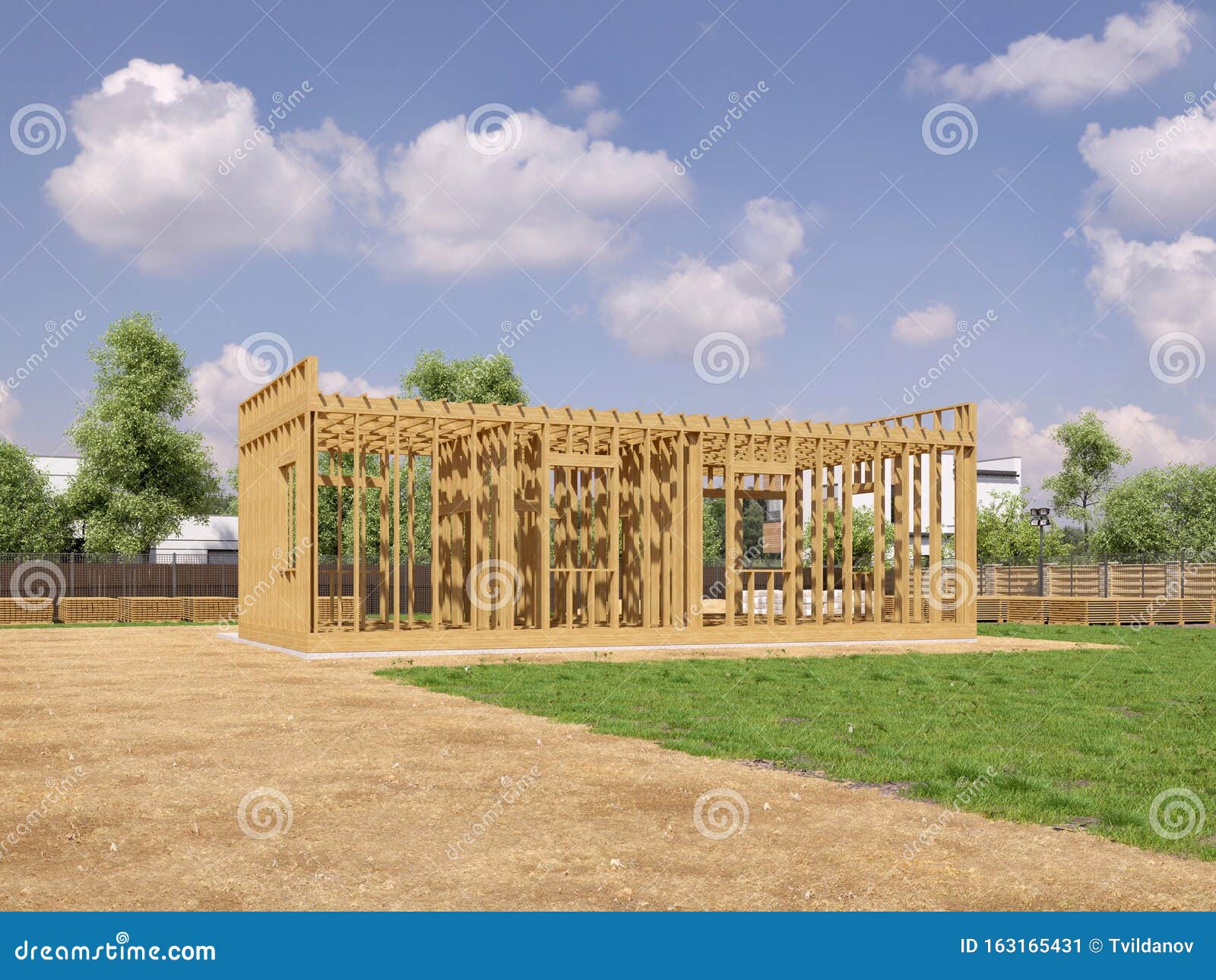 3d Render Image of Frame House. 3D Illustration of Frame House. Stock ...